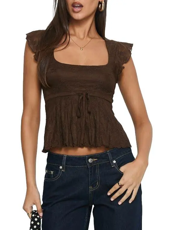 Princess Polly Auroraah Ruffle Crop Top - Chocolate