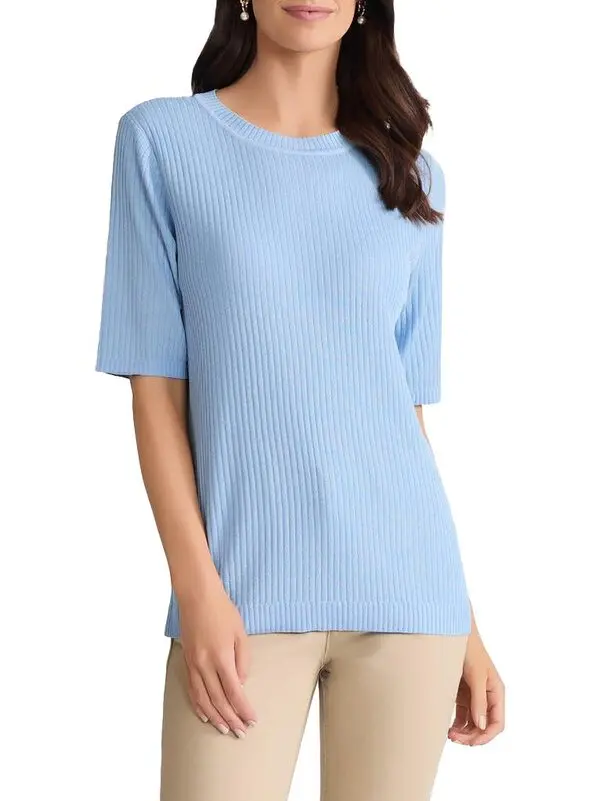 Jones New York Sutton Ribbed Crewneck Sweater - Chintz Blue