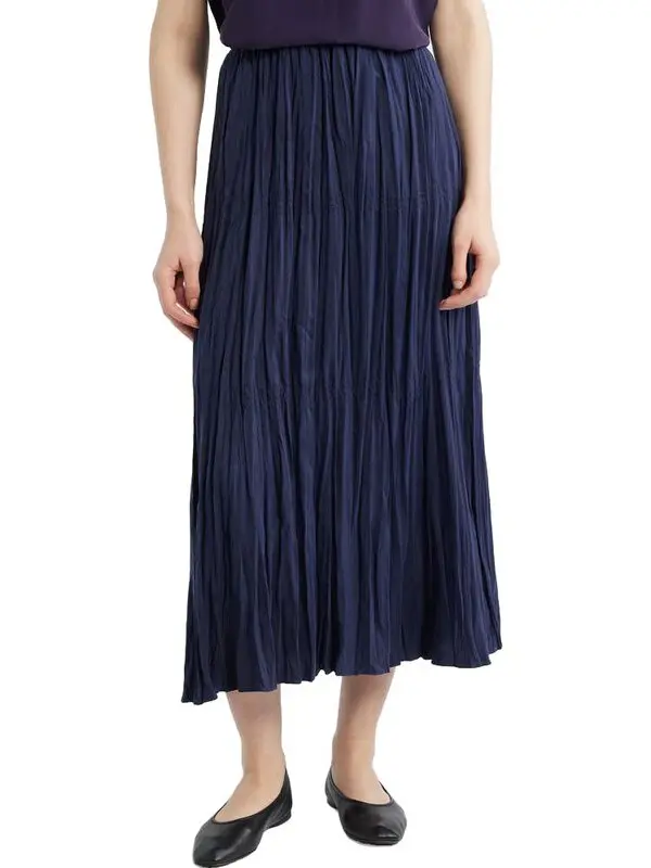 Eileen Fisher Smocked Silk Midi Skirt - Ink