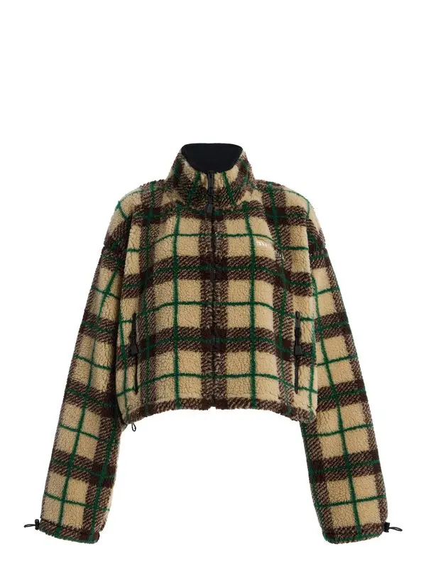 Miu Miu Checked Teddy Fleece Jacket - Brown