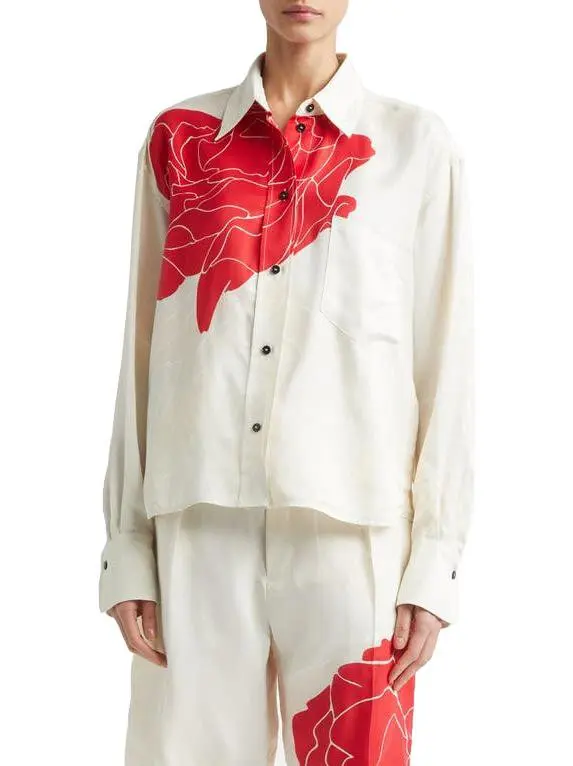 Victoria Beckham Long Sleeve Crop Button-up Shirt - Shell Cardinal Red