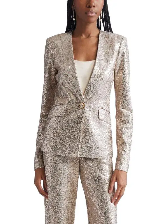 St. John Sequin Inset Shawl Jacket - Latte Light Grey Melange