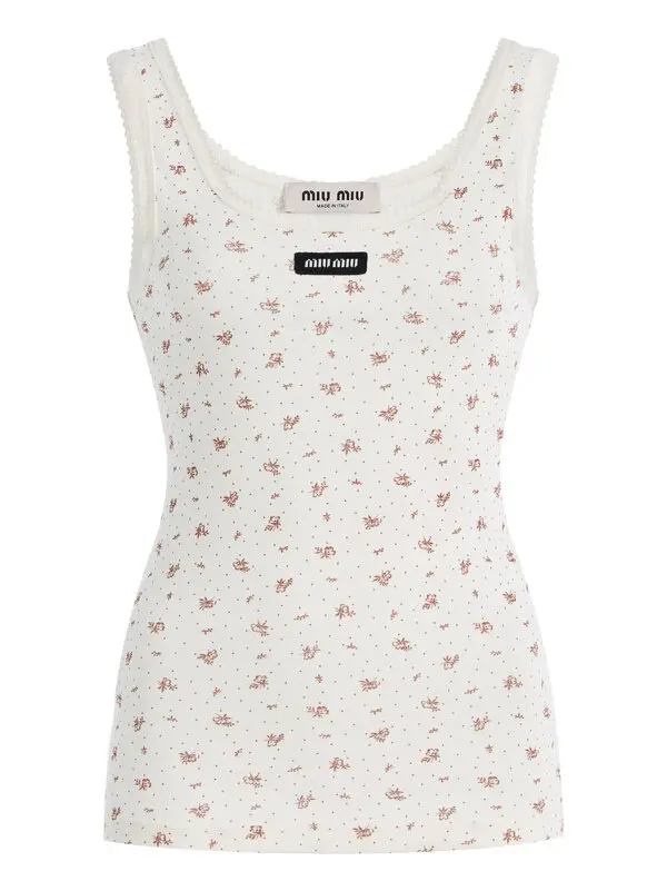 Miu Miu Ribbed Cotton Tank Top - Print