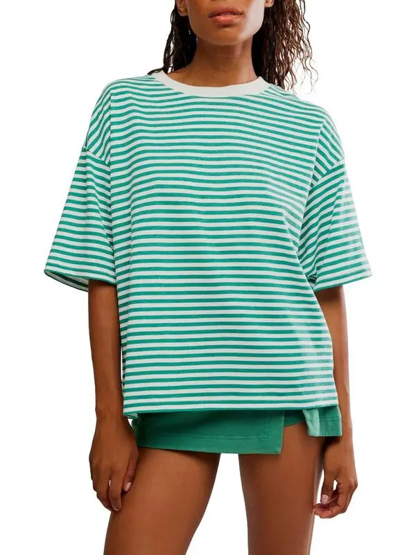 Free People Relaxed Fit Striped T-shirt - Court Stripe Green G