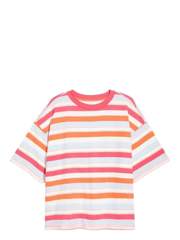 Free People Relaxed Fit Striped T-shirt - Poolside Grapefruit