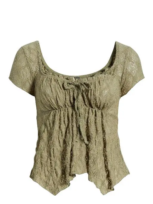 BDG URBAN OUTFITTERS Piper Asymmetric Hem Stretch Lace Top - Khaki