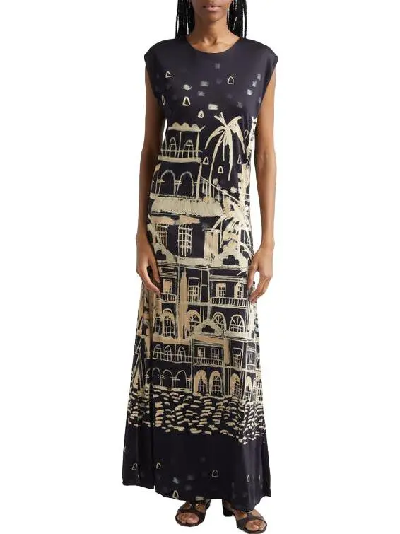 Johanna Ortiz Cardinal Direction Printed Dress - Black/ecru