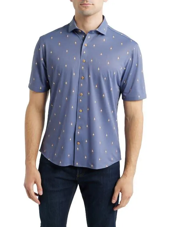 Johnnie-o Hula Dance Print Short Sleeve Button-up Shirt - Navy
