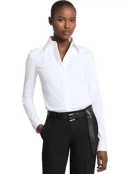 Michael Kors Hansen Stretch Cotton Poplin Shirt - White