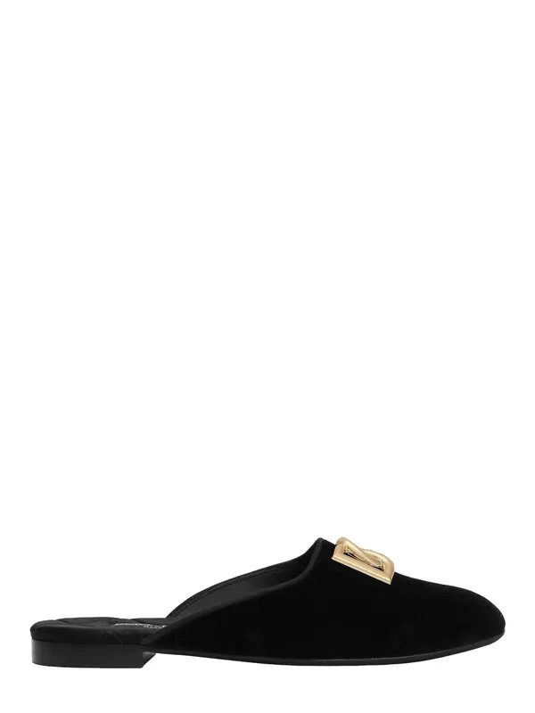 Dolce & Gabbana Velvet Mules With Logo - Black