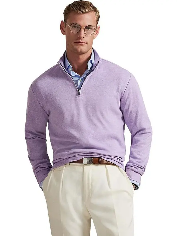 Polo Ralph Lauren Textured Double-knit Quarter Zip Pullover - Purple