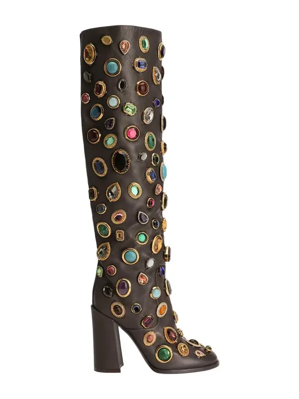 Dolce & Gabbana Calfskin Boots With Stone Embroidery - Multicolor