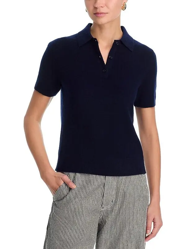 Bloomingdale'S 100% Cashmere Polo Sweater - Navy