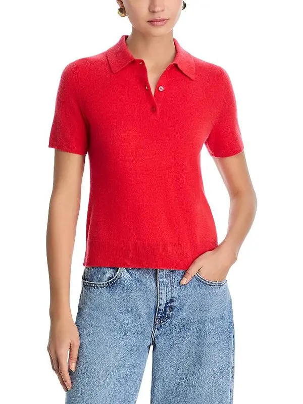 Bloomingdale'S 100% Cashmere Polo Sweater - Poppy Red