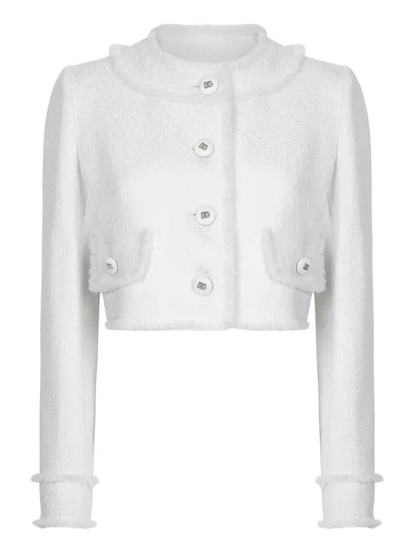 Dolce & Gabbana Short Raschel Tweed Jacket - White