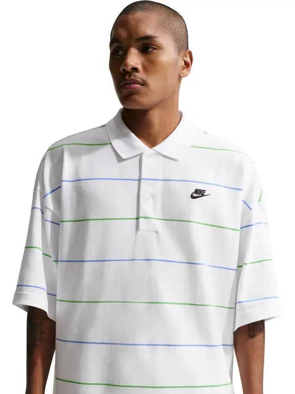 Nike Sportswear Club Oversized Striped Polo - White