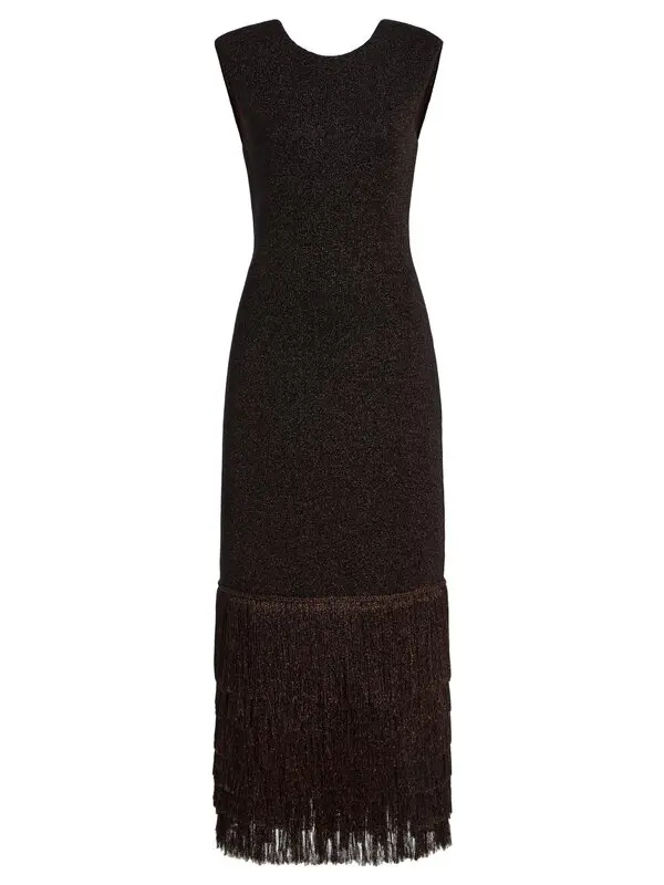 Aje Breeze Fringed Metallic-knit Midi Dress - Brown