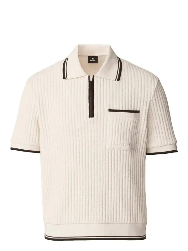 Mackage Estaban Crochet Knit Quarter-zip Polo Shirt - Cream