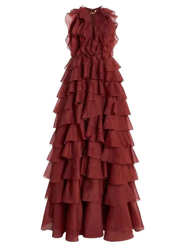 Aje Cleo Ruffled Chiffon Gown - Brown