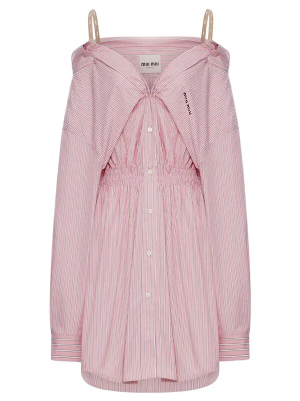 Miu Miu Striped Cotton Shirt Dress - Pink