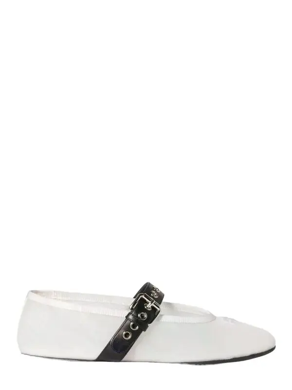 Miu Miu Mesh Logo-embroidered Ballerinas - White