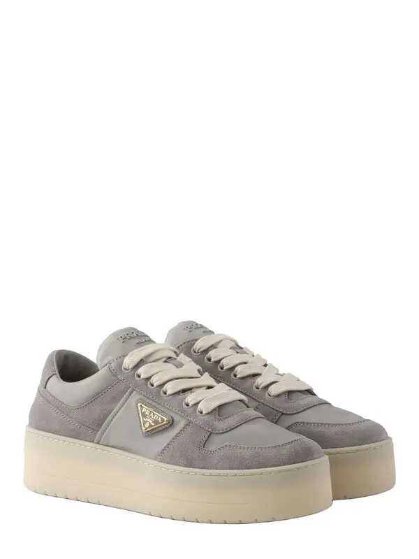 Prada Downtown Re-nylon And Suede Sneakers - Grey