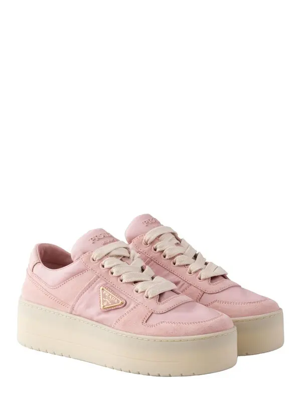 Prada Downtown Re-nylon And Suede Sneakers - Pink