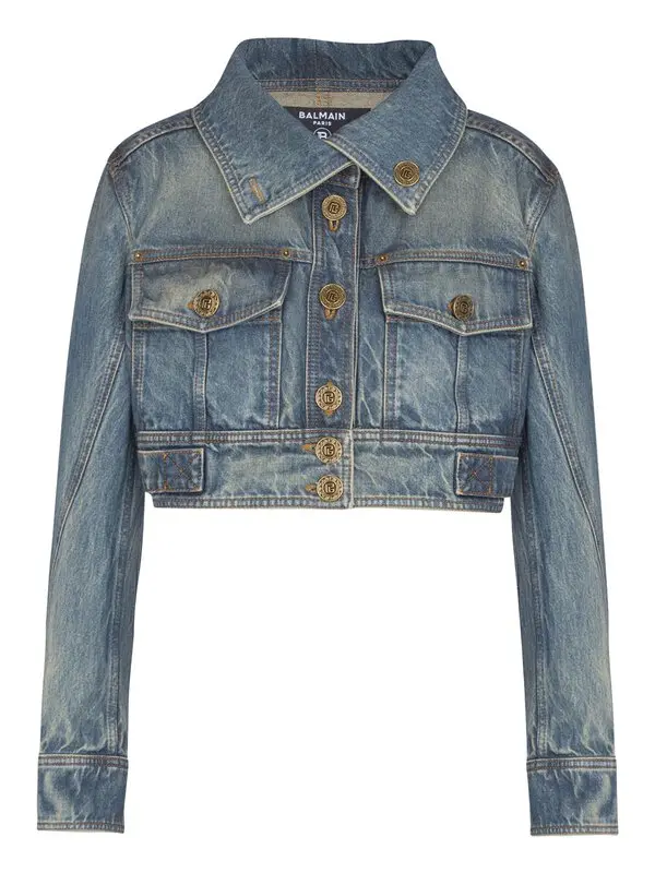 Balmain Cropped Denim Jacket - Blue