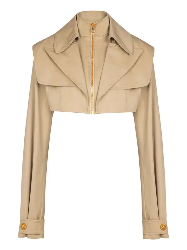 Balmain Cotton Gabardine Cropped Jacket - Beige