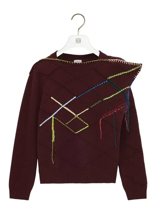 Loewe Wool-blend Contrast-stitch Sweater - Burgundy