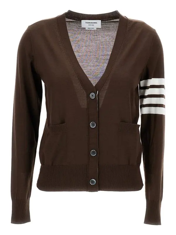 Thom Browne V-neck Merino Wool Cardigan - Brown