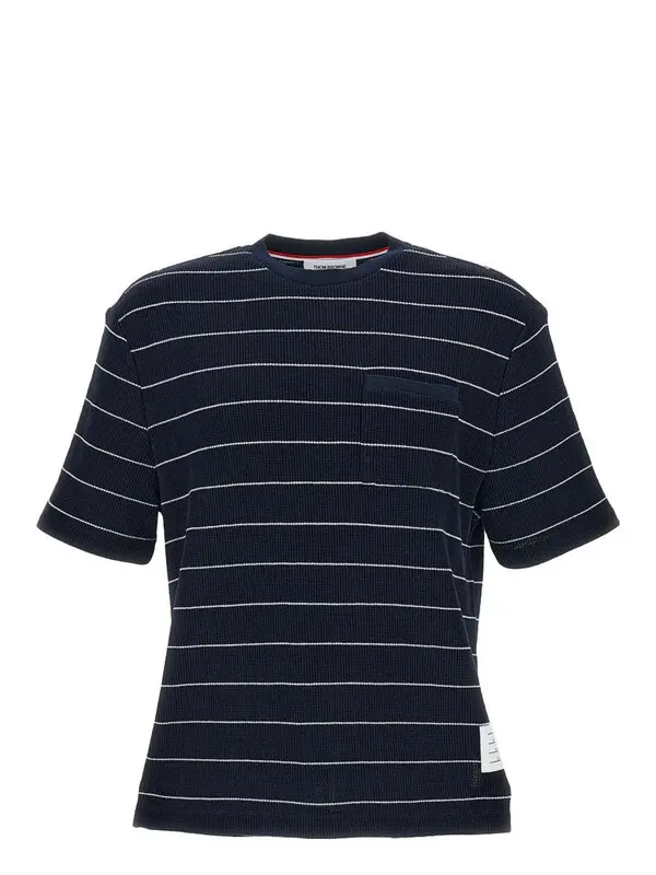 Thom Browne Maglietta Girocollo A Righe - Blu
