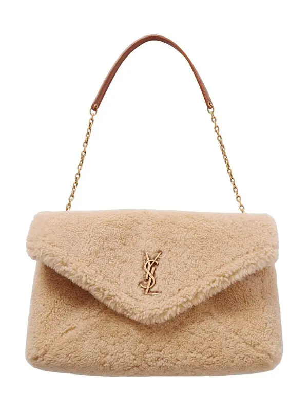 Saint Laurent Cassandre Shearling Shoulder Bag - Cream