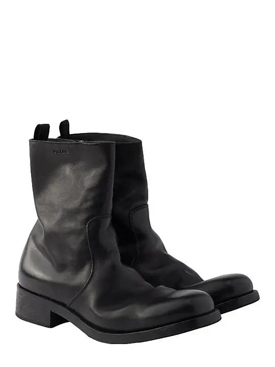 Prada Leather Zip-up Boots - Black