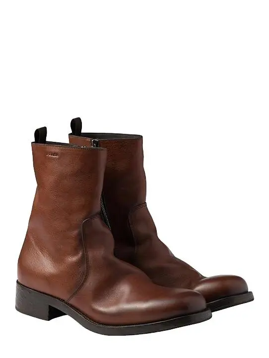 Prada Leather Zip-up Boots - Brown