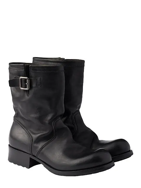 Prada Leather Mid-calf Boots - Black