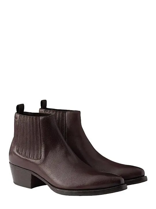 Prada Leather Chelsea Boots - Brown