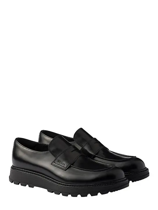 Prada Brushed Leather Loafers - Black
