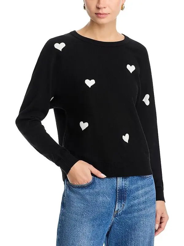T Tahari Intarsia Heart Dolman Sleeve Sweater - Black/ White