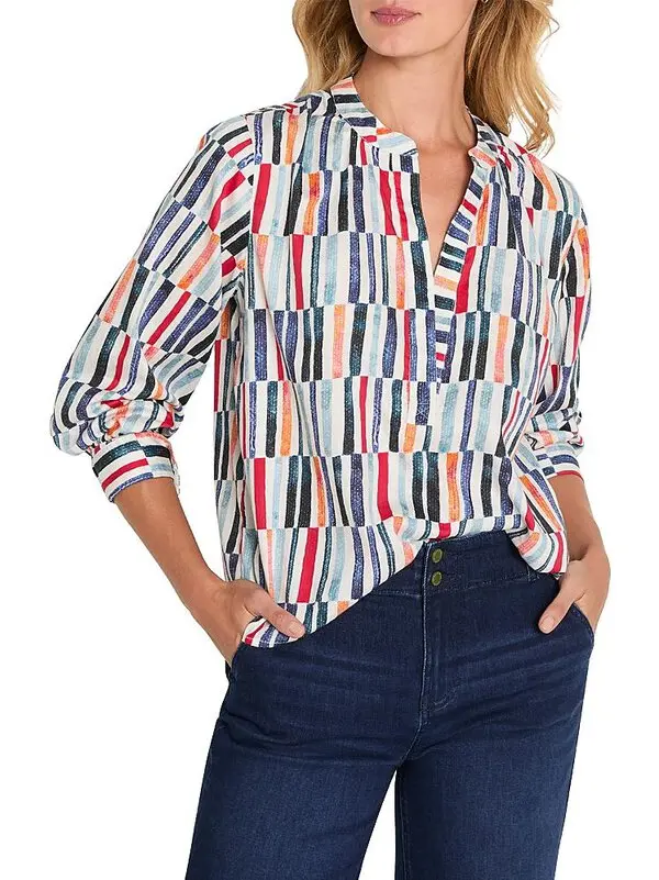 NIC+ZOE Broken Stripe Blouse - Blue Multi