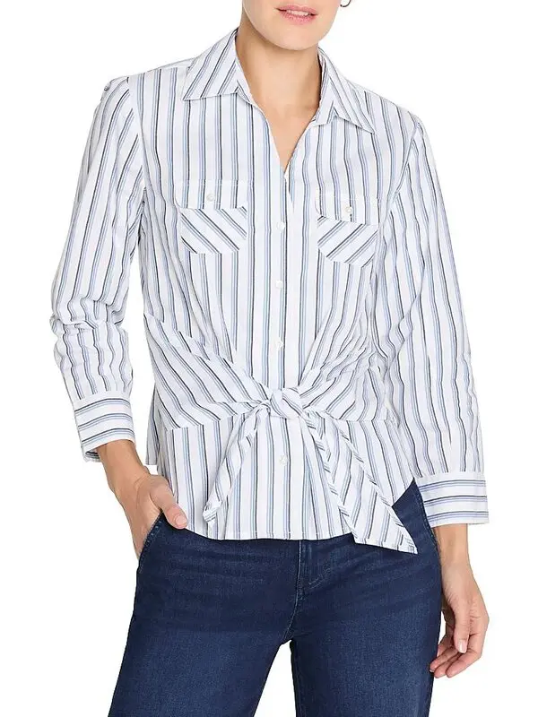 NIC+ZOE Striped Tie-front Top - Indigo Multi