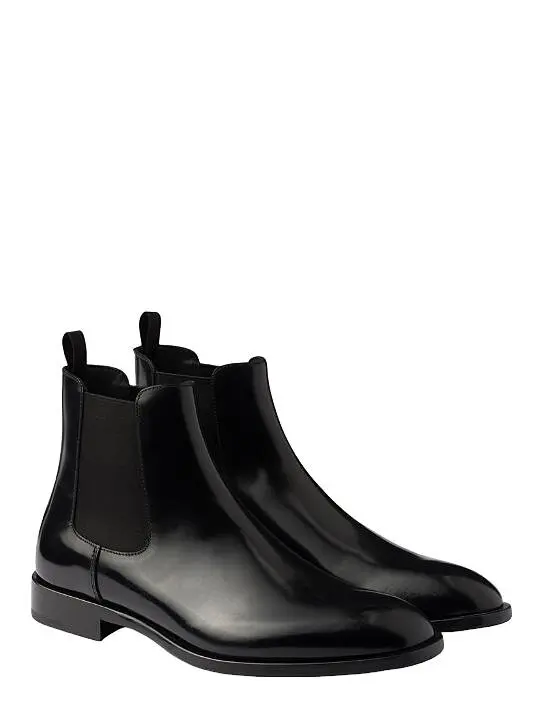 Prada Brushed Leather Chelsea Boots - Black