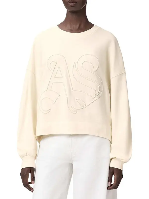 ALLSAINTS Lila Embossed Crewneck Sweatshirt - Pebble White