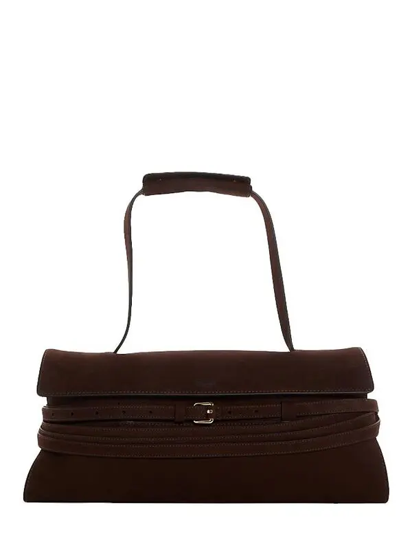 Moschino Tie Me Suede Shoulder Bag - Chocolate