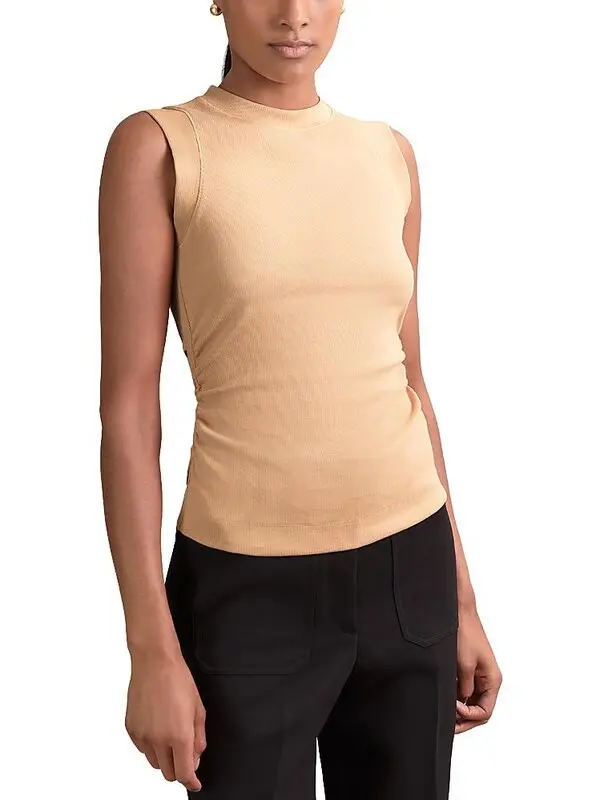 REISS Trudy Ruched Ribbed Vest - Camel