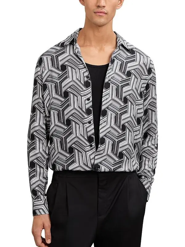 REISS Conduit Long Sleeve Abstract Stripe Printed Shirt - Black/white