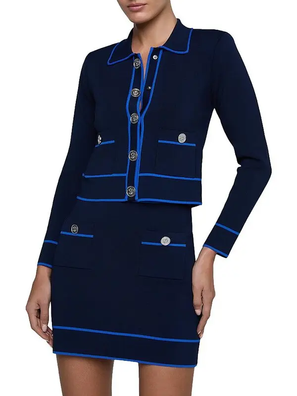 L'Agence Tala Contrast Trim Cardigan - Midnight/pop Blue