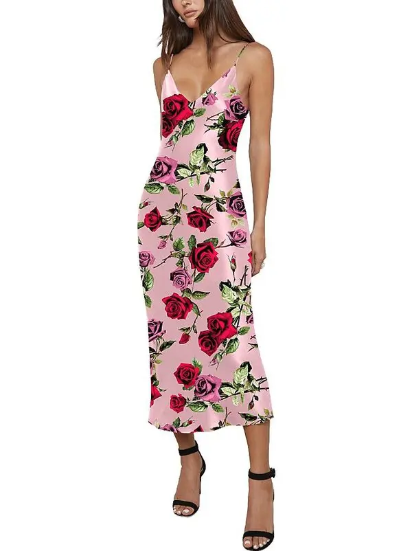 L'Agence Seridie Silk Midi Slip Dress - Pink Multi