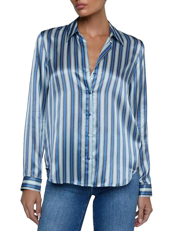 L'Agence Tyler Silk Long Sleeve Blouse - Blue Multi