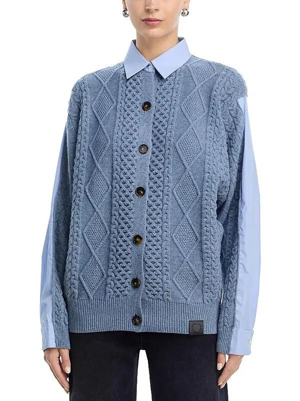 Stella McCartney Mixed-media Cardigan Sweater - Blue/grey